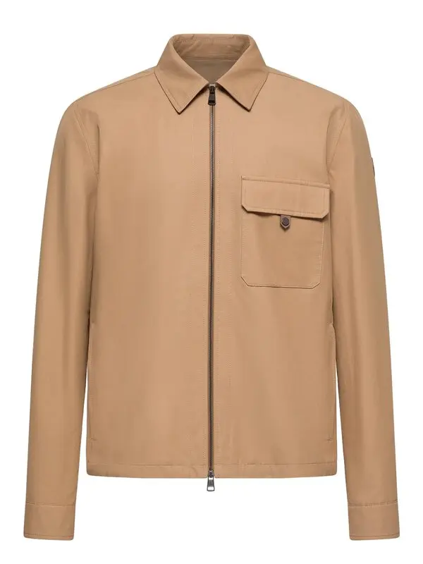 Moncler Leather Logo Cotton Blend Shirt - Beige