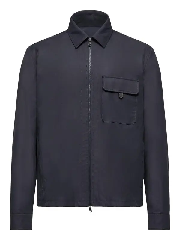 Moncler Leather Logo Cotton Blend Shirt - Blue