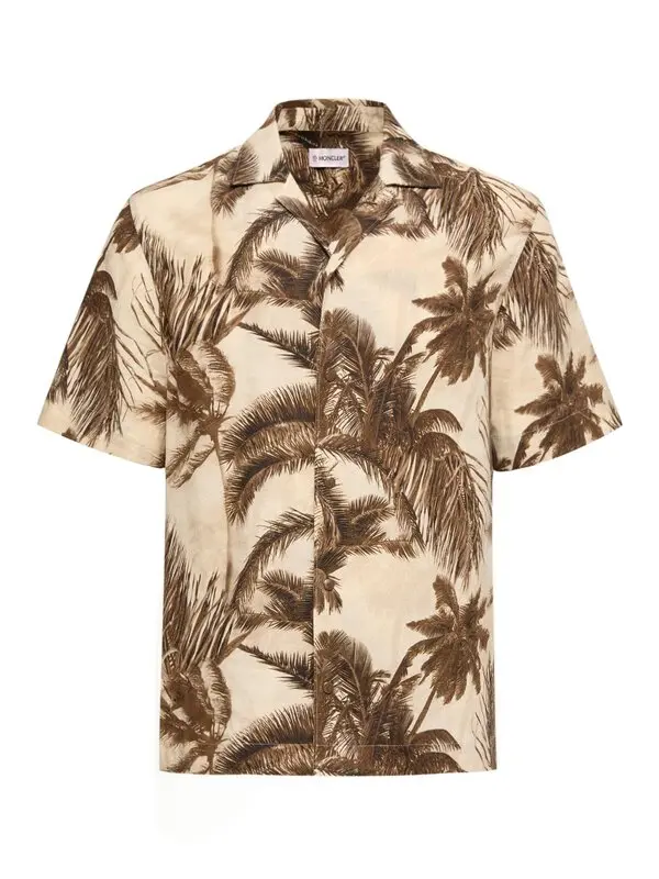 Moncler Cotton & Linen Blend Short Sleeve Shirt - Multicolor