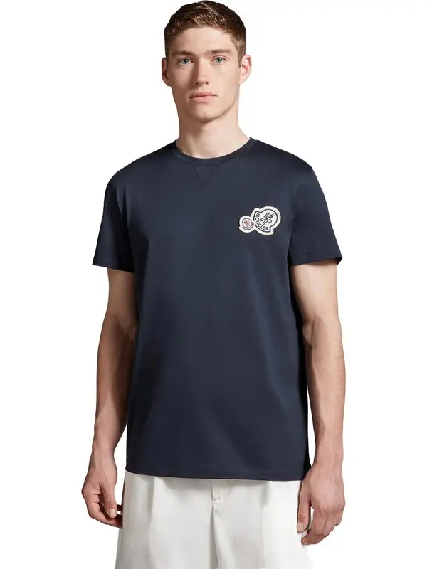 Moncler Double Logo Patch Cotton T-shirt - Blue