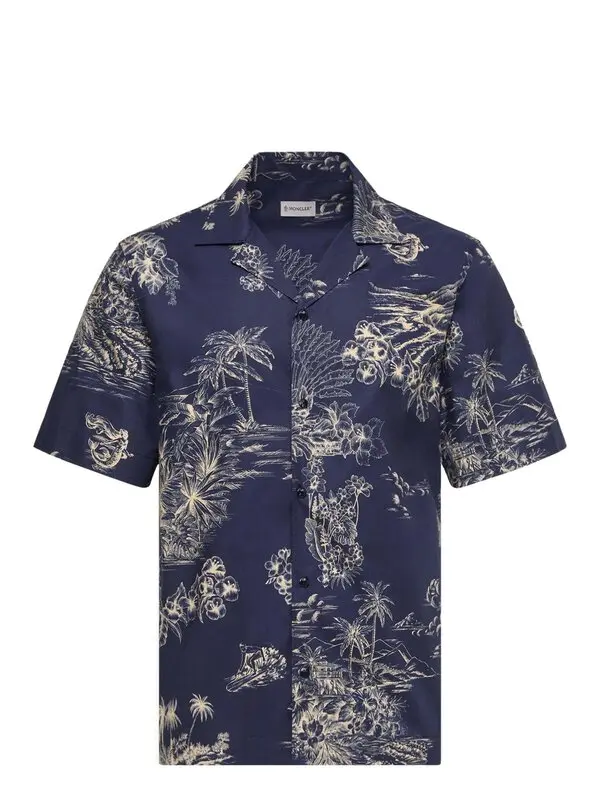 Moncler Floral Print Short Sleeve Cotton Shirt - Blue
