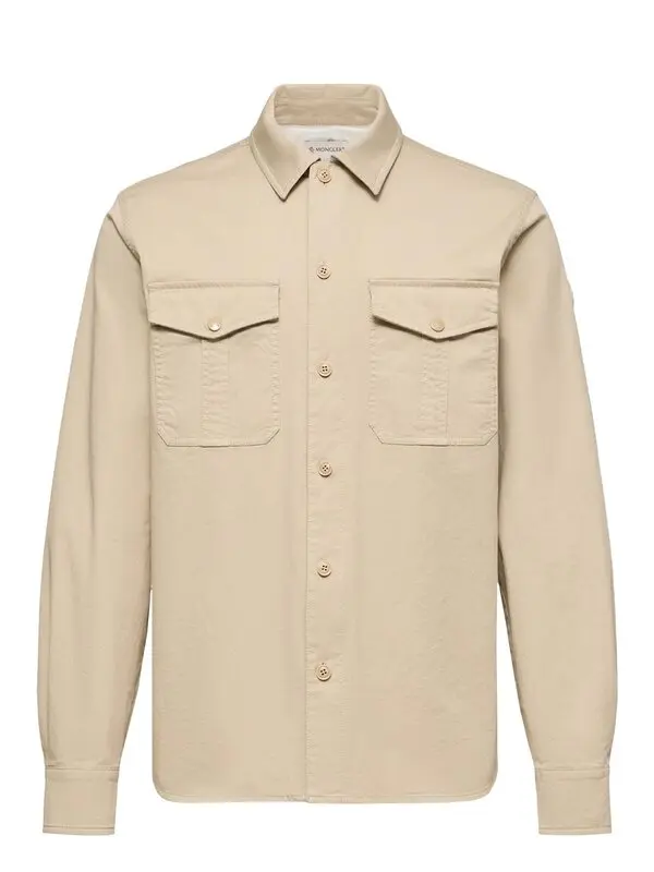 Moncler Cotton Blend Gabardine Long Sleeve Shirt - Beige