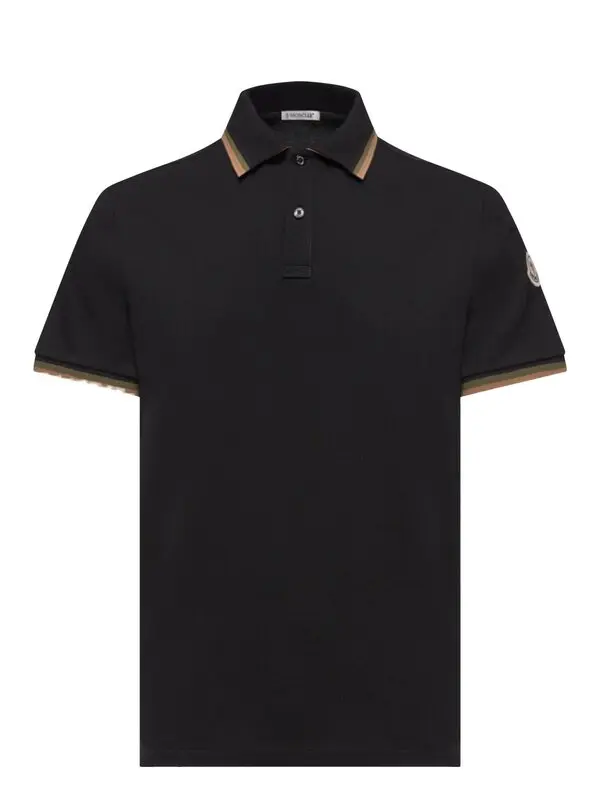 Moncler Double Collar Cotton Piquet Polo Shirt - Black