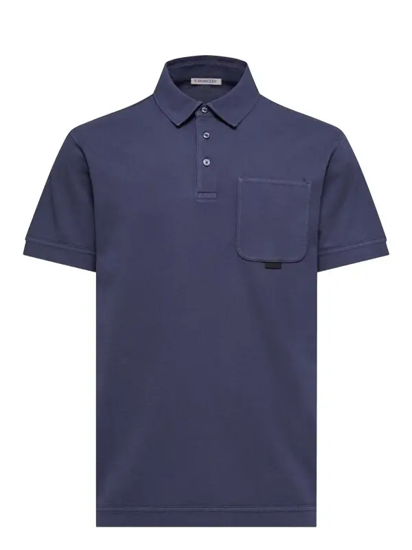 Moncler Leather Logo Cotton Piquet Polo Shirt - Blue