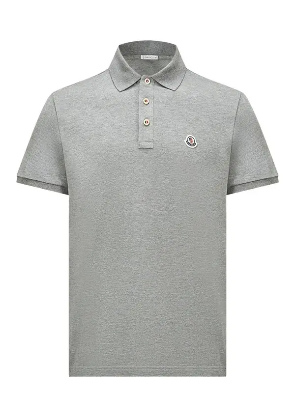 Moncler Logo Patch Cotton Polo Shirt - Grey