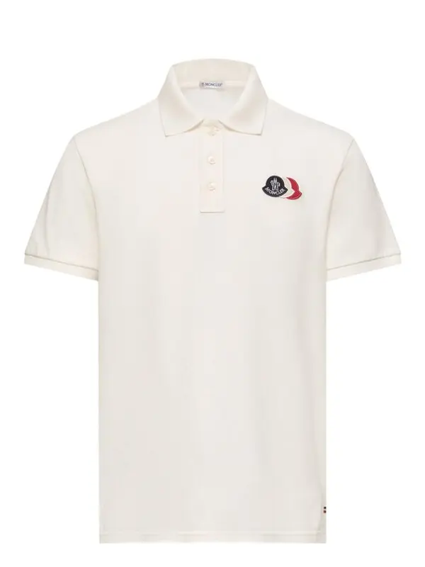 Moncler Logo Patch Cotton Piquet Polo Shirt - White