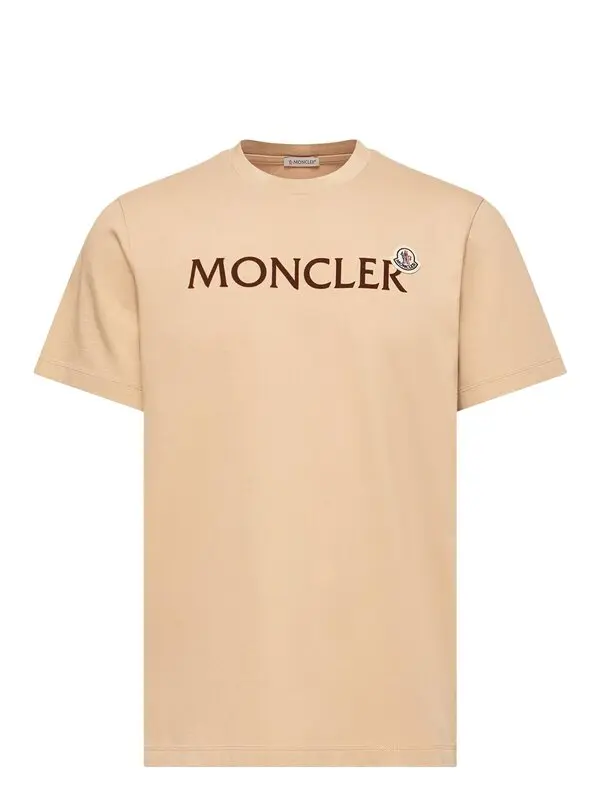 Moncler Flocked Logo Cotton T-shirt - Beige