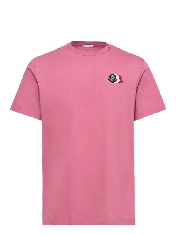 Moncler Embroidered Tricolor Logo Cotton T-shirt - Pink