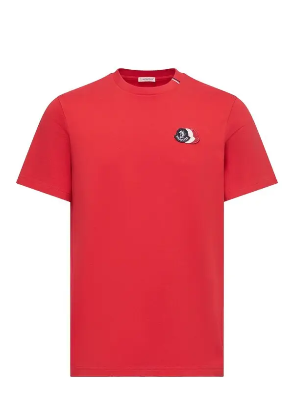 Moncler Embroidered Tricolor Logo Cotton T-shirt - Red