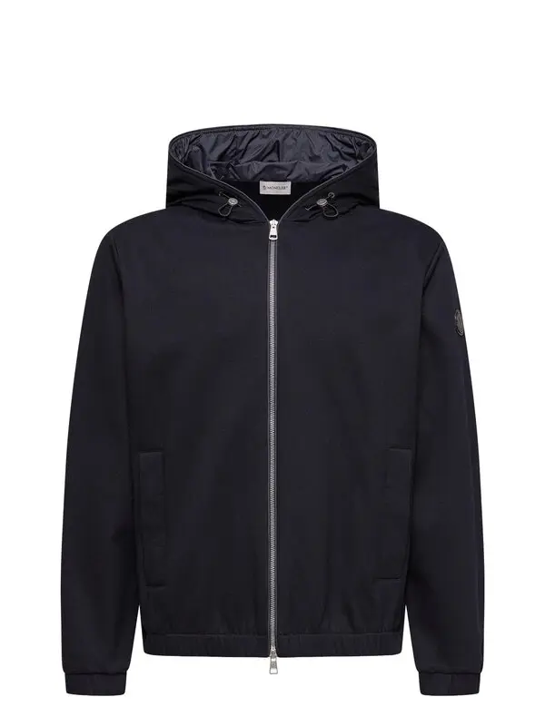 Moncler Leather Logo Cotton Blend Zip-up Hoodie - Blue
