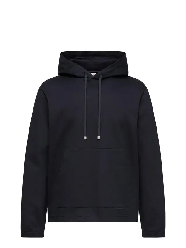 Moncler Leather Logo Cotton Blend Hoodie - Blue