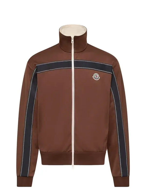 Moncler Topstitched Turtleneck Zip-up Sweatshirt - Brown