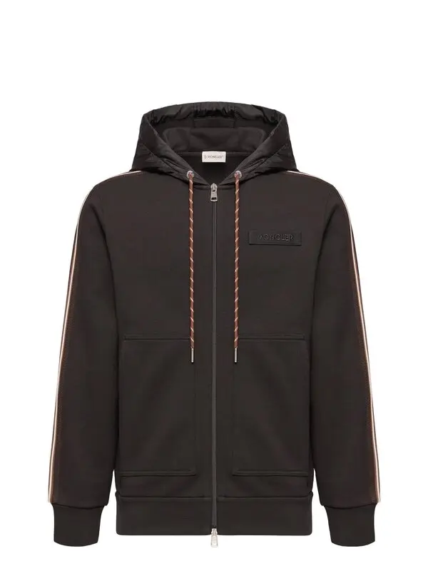 Moncler Striped Logo Cotton Hoodie - Black