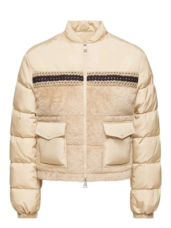 Moncler Achillee Teddy Down Bomber Jacket - Beige