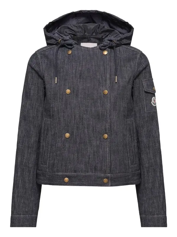 Moncler Diervilla Double-breasted Denim Jacket With Hood - Blue