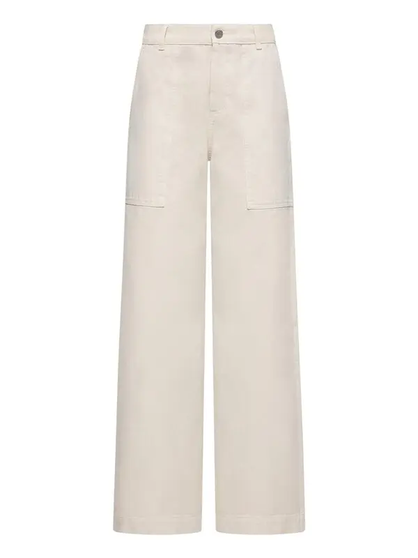 Moncler Leather Logo Cotton Canvas Cargo Pants - Beige