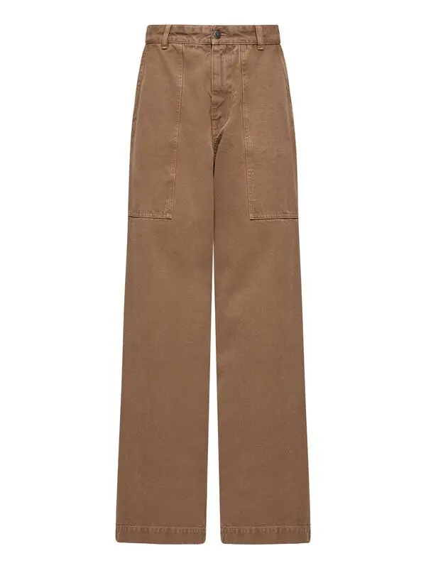 Moncler Leather Logo Cotton Canvas Cargo Pants - Brown