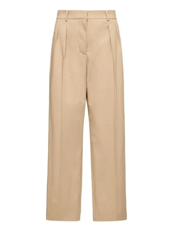 Moncler Cotton Gabardine Wide-leg Tailored Pants - Beige