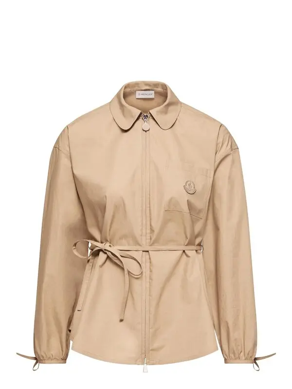 Moncler Cotton Poplin Zip-up Shirt Jacket With Drawstring Waist - Beige