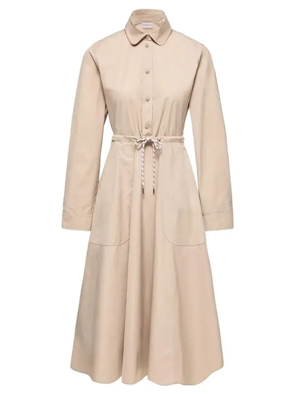 Moncler Poplin Midi Shirt Dress - Beige