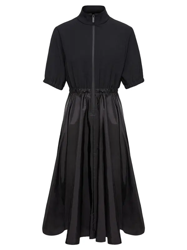 Moncler Midi Dress With Pleated Skirt And Zip-up Front - Black