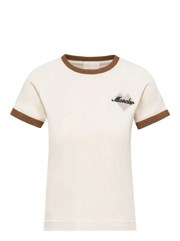 Moncler Heart Logo Cotton T-shirt - Beige