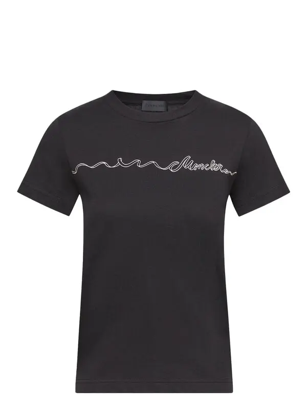 Moncler Ribbon Logo Cotton T-shirt - Black