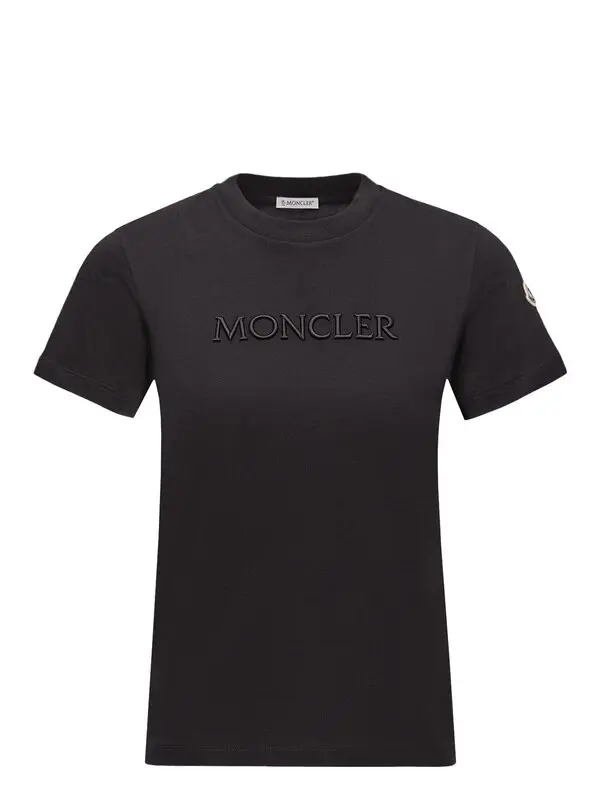 Moncler Embroidered Tonal Logo Cotton T-shirt - Black