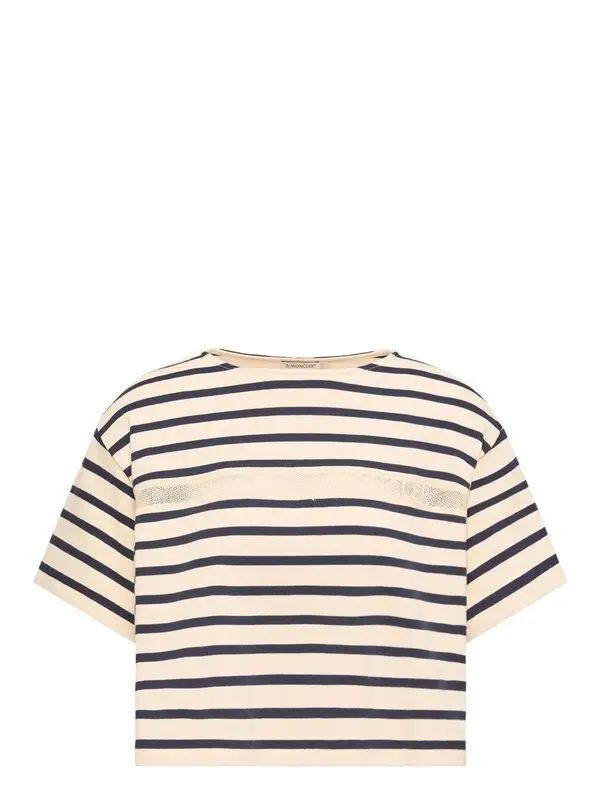 Moncler Striped Cotton T-shirt With Macramé Trim - Multicolor