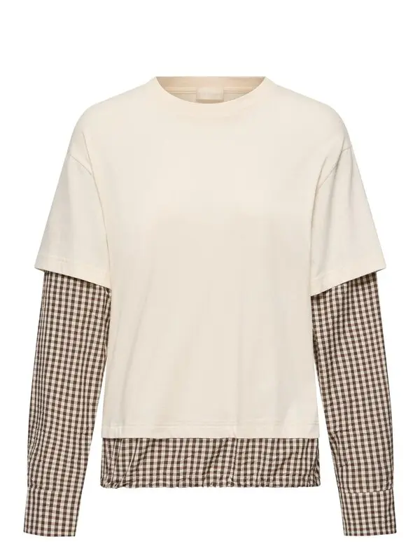 Moncler Layered-effect Vichy Cotton Blend T-shirt - Beige