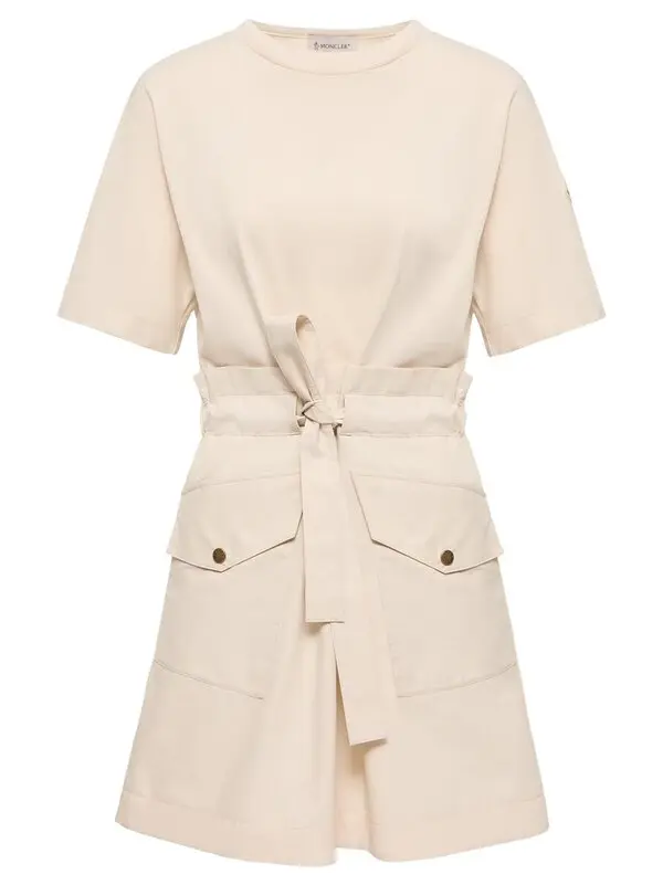 Moncler Belted Cotton Mini Dress - White