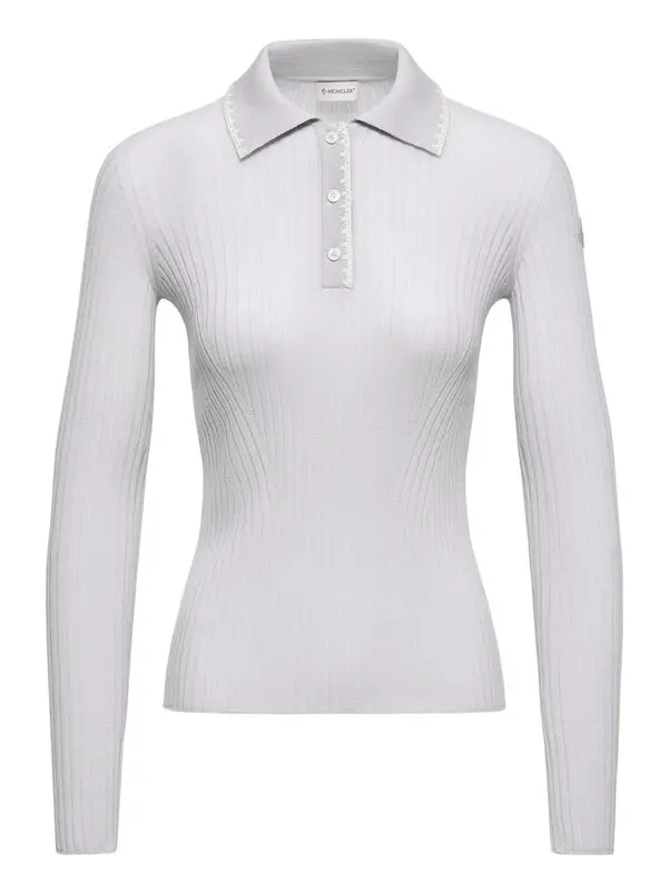 Moncler Wool Long Sleeve Polo Shirt - Blue