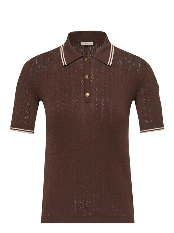 Moncler Rhombus & Logo Pattern Cotton Polo Shirt - Brown