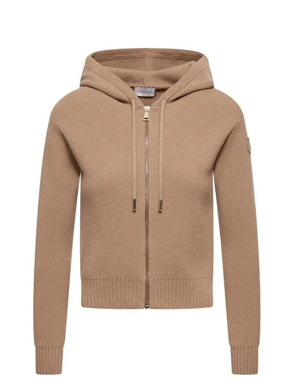 Moncler Cashmere & Wool Zip-up Hoodie - Beige