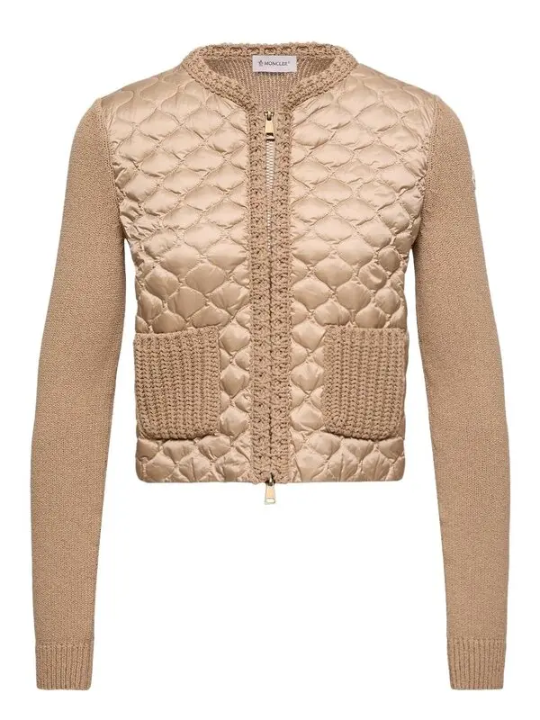 Moncler Geometric-quilted Padded Zip-up Cardigan - Beige