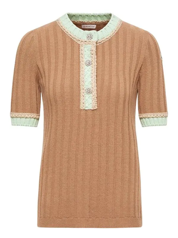 Moncler Jewel Button Wool & Cashmere Sweater - Beige