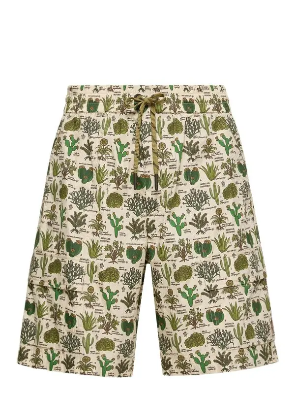 Moncler Botanical Print Cotton Blend Shorts - Multicolor