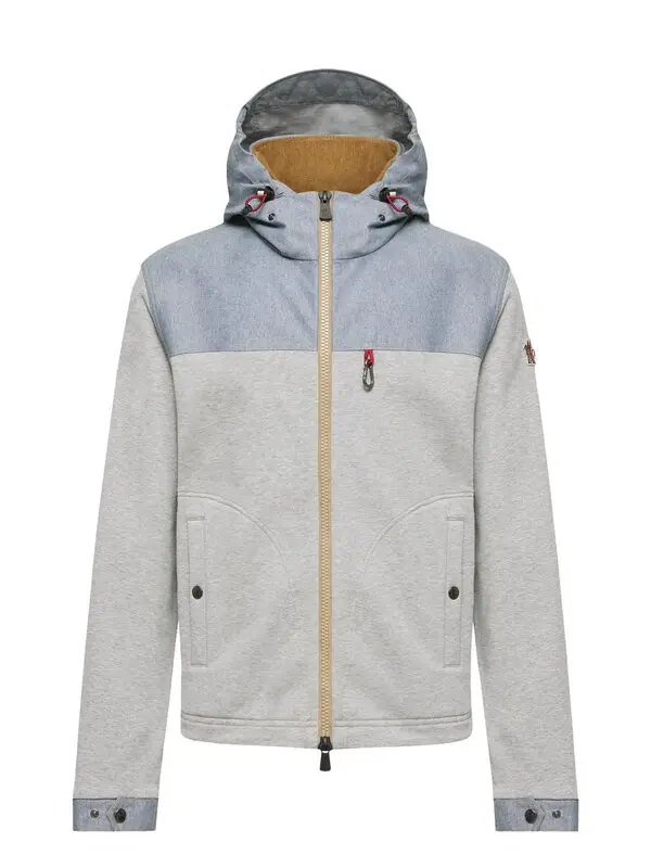 Moncler Cotton & Chambray Zip-up Sweatshirt - Grey