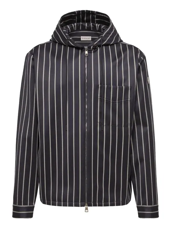 Moncler Wool & Cotton Striped Hooded Shirt - Blue