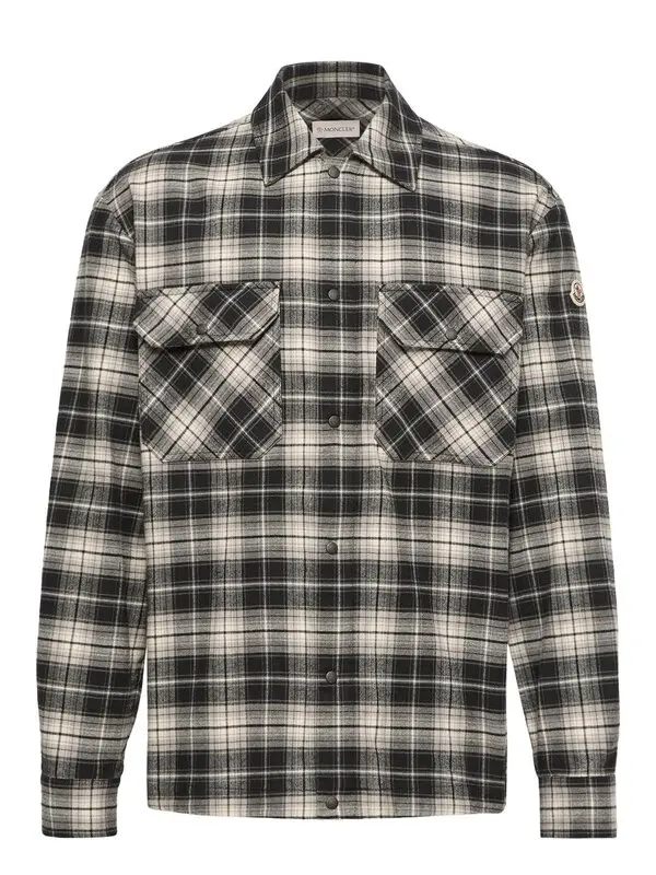 Moncler Check Cotton Flannel Zip-up Shirt - Black