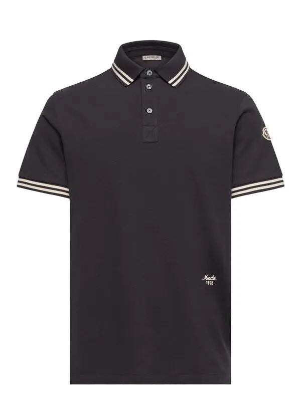 Moncler Striped Trim Cotton Piquet Polo Shirt - Blue