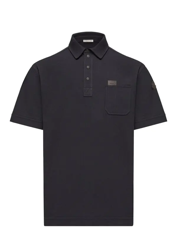 Moncler Leather Logo Tag Cotton Polo Shirt - Blue