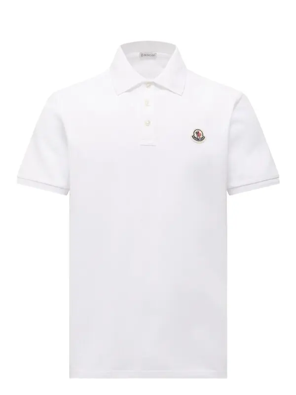 Moncler Logo Patch Cotton Piquet Polo Shirt - White