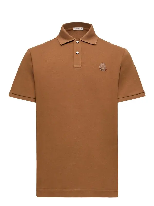 Moncler Logo Patch Cotton Piquet Polo Shirt - Brown