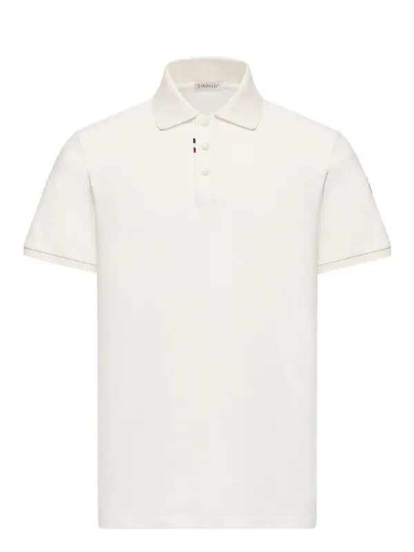Moncler Logo Cotton Piquet Polo Shirt - White