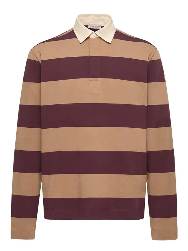 Moncler Striped Cotton Long Sleeve Polo Shirt - Multicolor