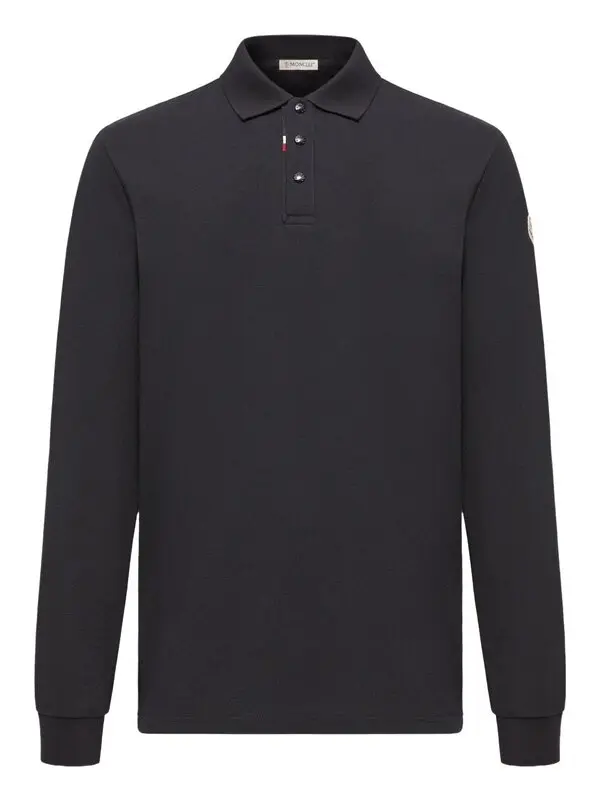 Moncler Logo Cotton Piquet Polo Shirt - Blue