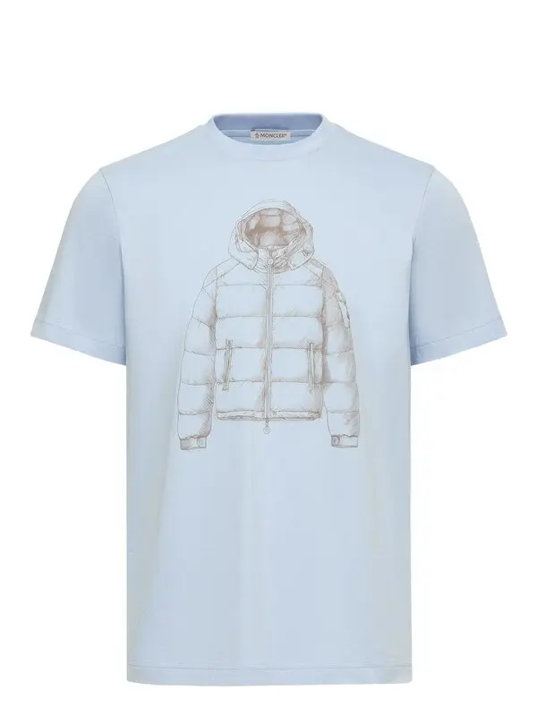 Moncler Down Jacket Print Cotton T-shirt - Blue