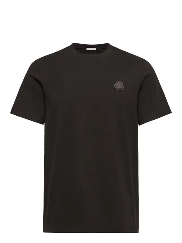 Moncler Double Leather Logo Cotton T-shirt - Black