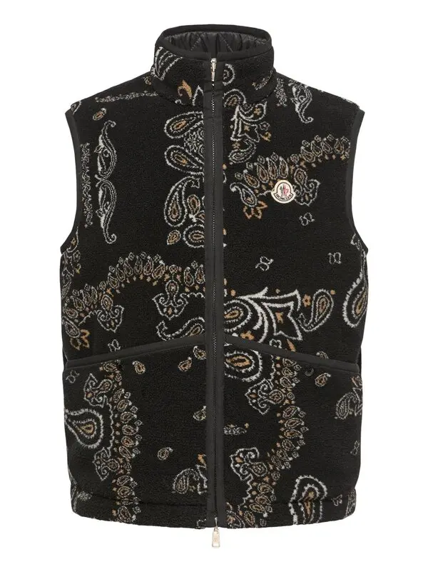 Moncler Reversible Paisley Print Padded Teddy Vest - Black